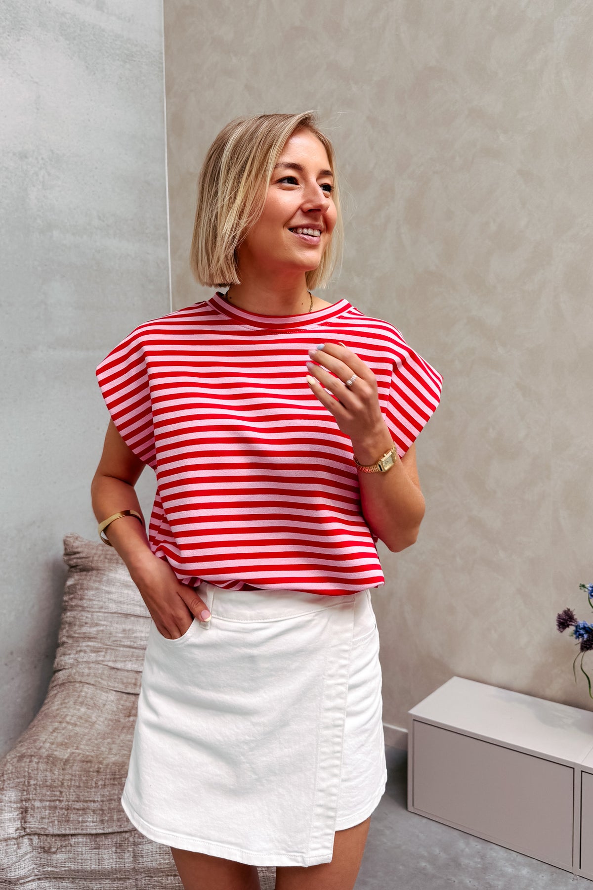 LIVIA STRIPED TOP - RED/PINK – By Lenz