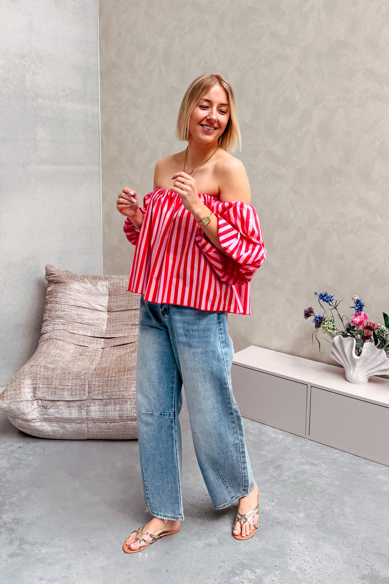 FLIRTY LINES BLOUSE - RED/PINK – By Lenz