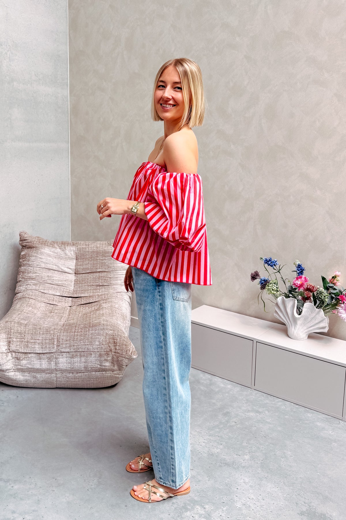 FLIRTY LINES BLOUSE - RED/PINK – By Lenz