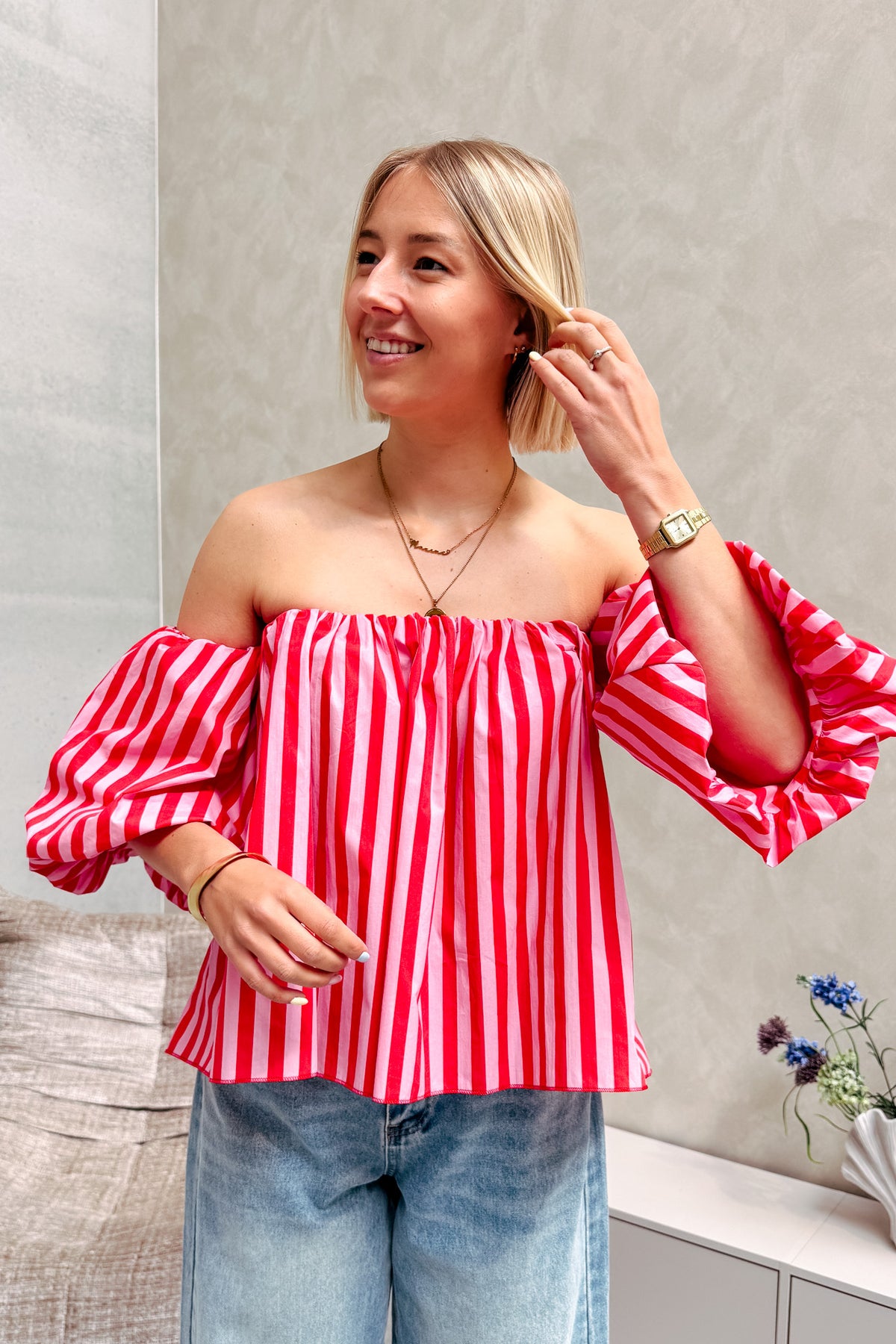 FLIRTY LINES BLOUSE - RED/PINK – By Lenz