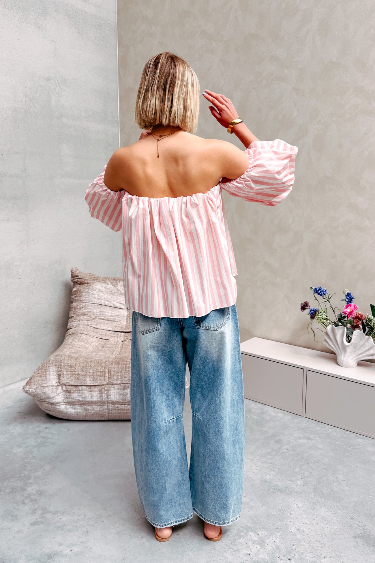 FLIRTY LINES BLOUSE - CREAM/PINK – By Lenz